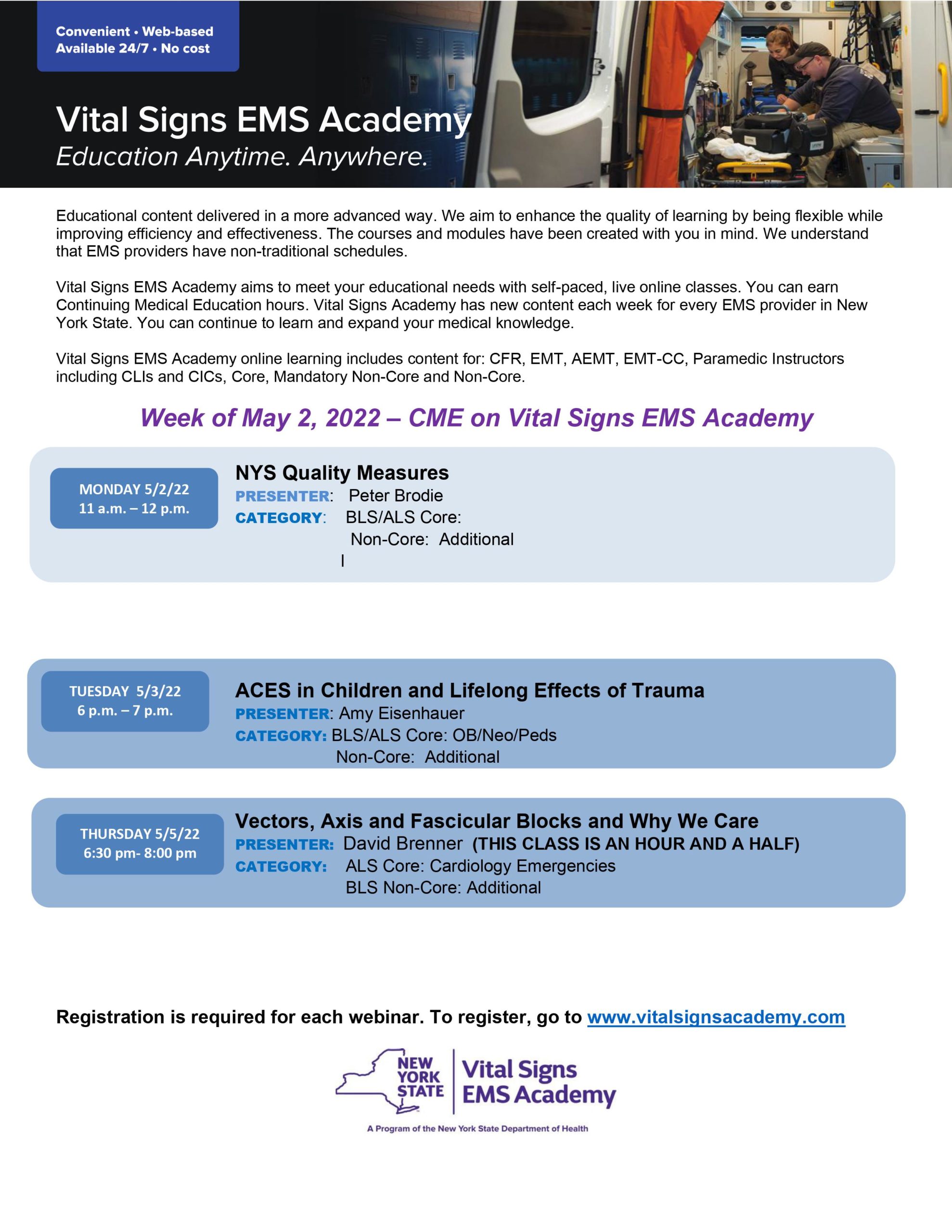 Vital Signs Academy Offerings – Week of May 2nd 2022 | Midstate EMS